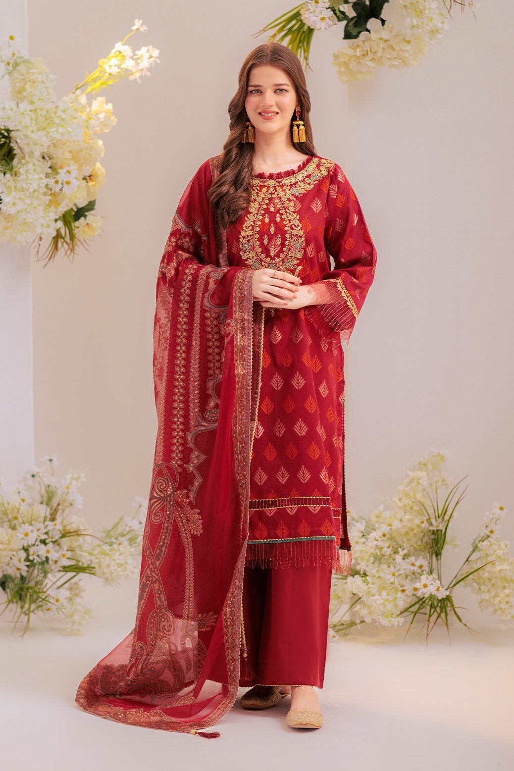 MAROON-JACQUARD-3 PIECE (SS5243P13) – Bonanza Satrangi