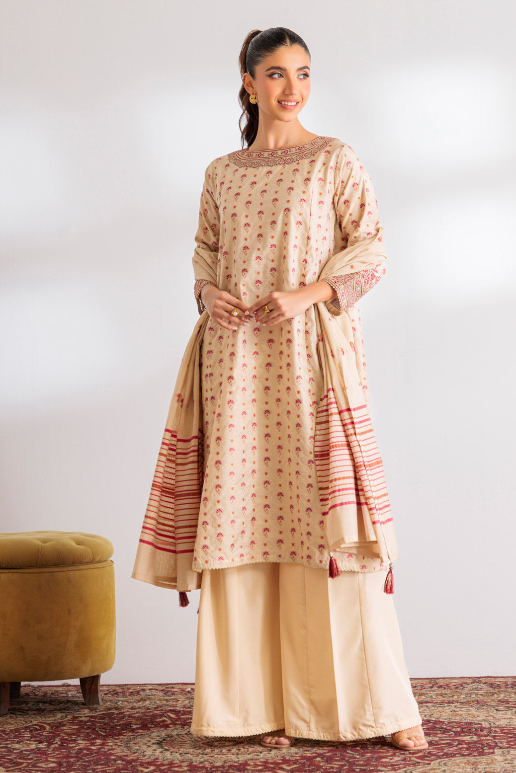 BEIGE-JACQUARD-3 PIECE (SS6243P16) – Bonanza Satrangi